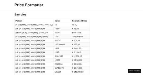currency formatter price formatter codesandbox