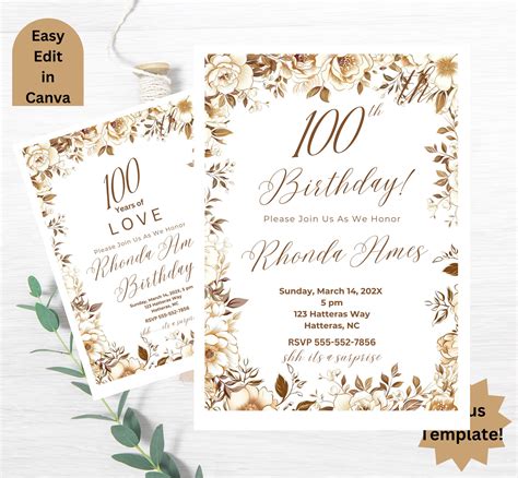 Free Printable 100th Birthday Invitation Templates Free Printables