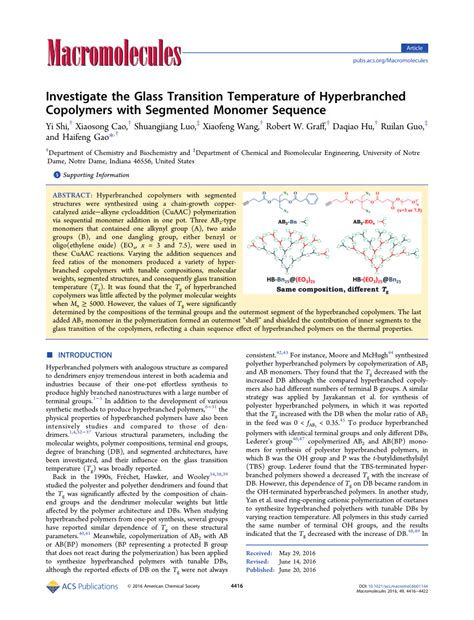 Pdf Investigate The Glass Transition Temperature Of Hyperbranched Copolymers With Segmented