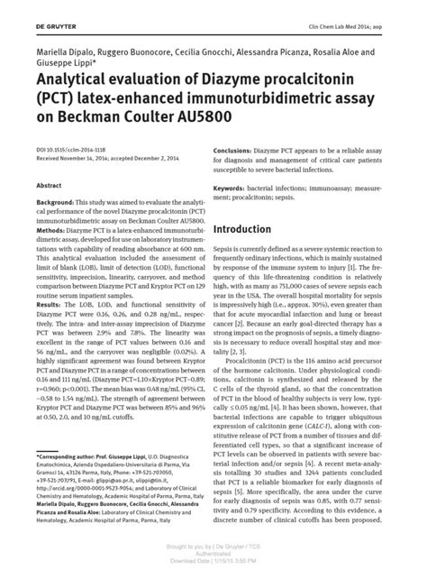 Pct Paper Published In Clin Chem Lab Med 2014 Pdf Sepsis Clinical