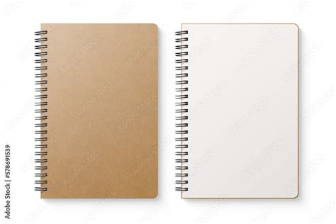 Spiral Bound Notebook Mockup Template With Kraft Paper Cover Isolated