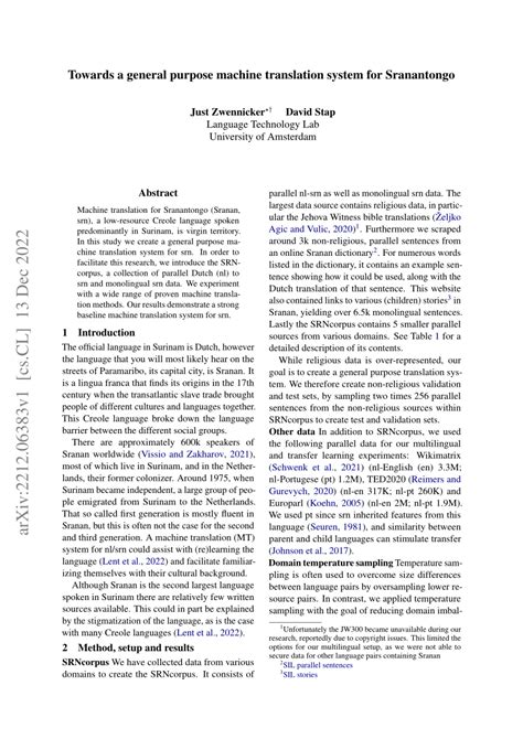 Pdf Towards A General Purpose Machine Translation System For Sranantongo