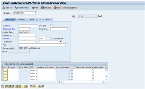 FB75 SAP Tcode Enter Outgoing Credit Memos