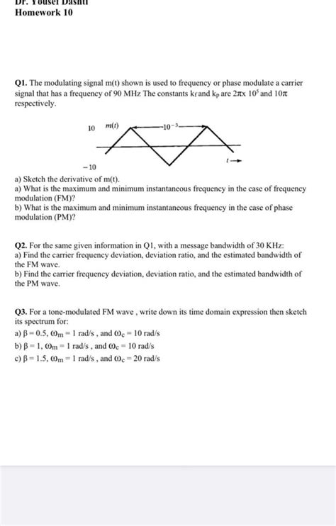 Homework Q The Modulating Signal M T Shown Is Chegg