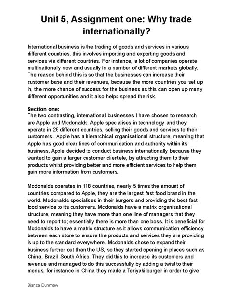 Unit 5 International Business Assignment 1 Apple Vs Mcdonalds