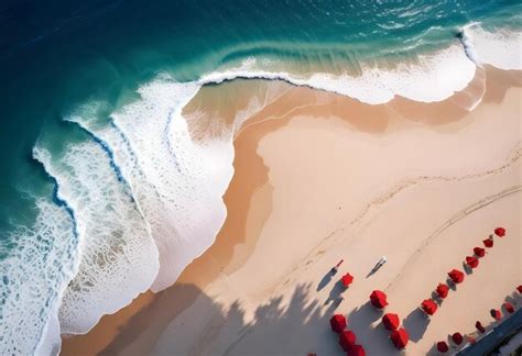 Beautiful Highly Saturated Beach Scenery High Angle View Premium Ai