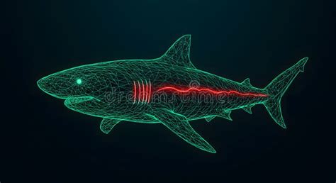 Abstract Wireframe Shark Digital Art Oceanic Predator In Geometric Design Stock Illustration