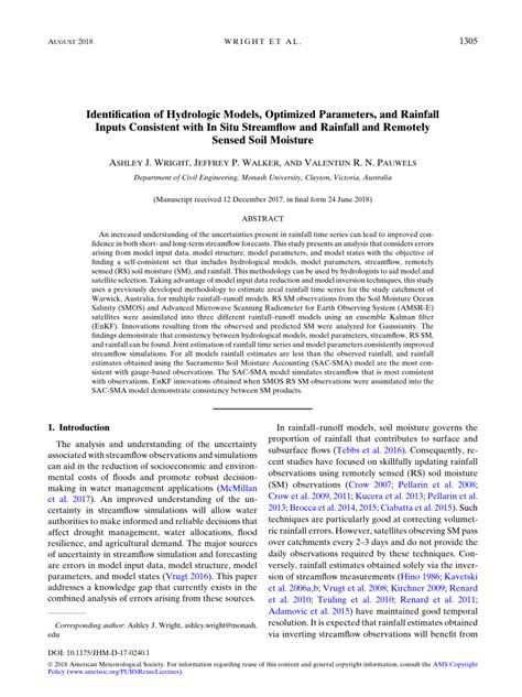 Pdf Identification Of Hydrologic Models Optimized Parameters And Rainfall Inputs Consistent