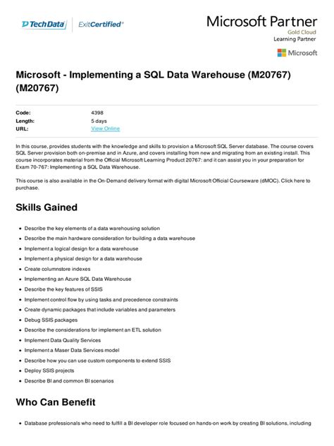 Microsoft Implementing A Sql Data Warehouse M20767 M20767 Pdf