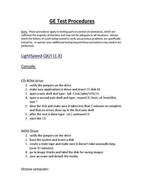 ge test procedures pdf booting switch