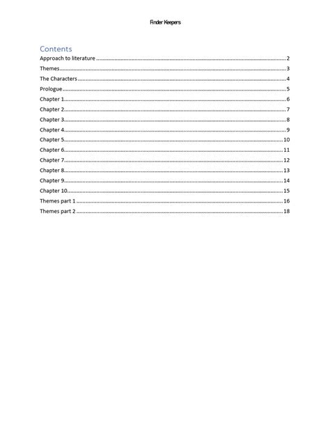 Finder Keepers Worksheet Ch 1 10 Pdf Thought