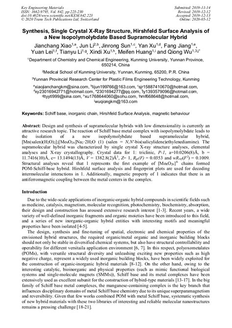 Synthesis Single Crystal X Ray Structure Hirshfeld Surface Analysis Of A New Isopolymolybdate
