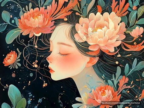 ai创作图少女与花插画 花季少女插画 花语文艺文创插画 仙女包装插画 少女文创插画 牡丹文创插画 面膜包装插画 梦幻女孩插画 女性文艺插画