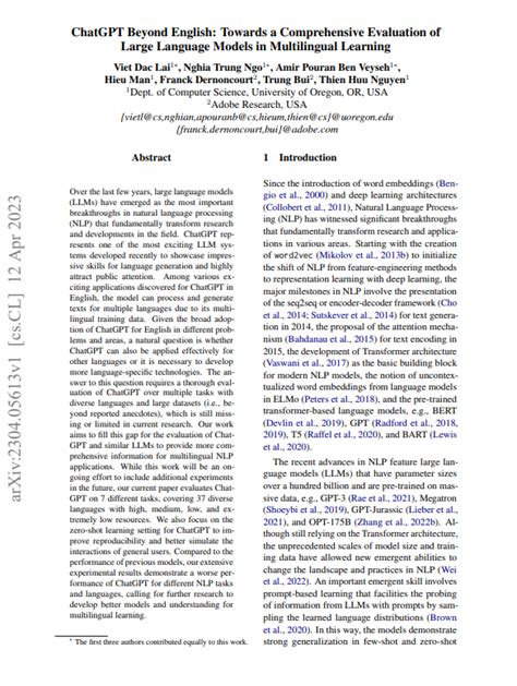 Chatgpt超越英语： 争取对多语言学习中的大型语言模型进行全面评估 智源社区