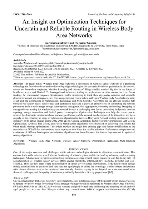 Pdf An Insight On Optimization Techniques For Uncertain And Reliable Routing In Wireless Body