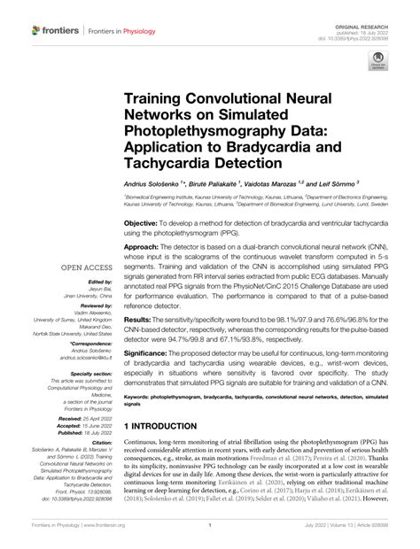 Pdf Training Convolutional Neural Networks On Simulated Photoplethysmography Data Application