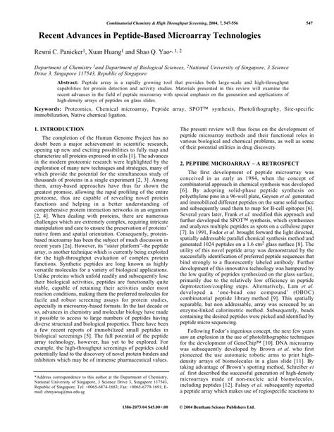 Pdf Recent Advances In Peptide Based Microarray Technologies