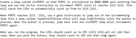 solved create a loop called incportc so that portc is