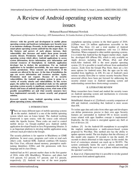 Pdf A Review Of Android Operating System Security Issues