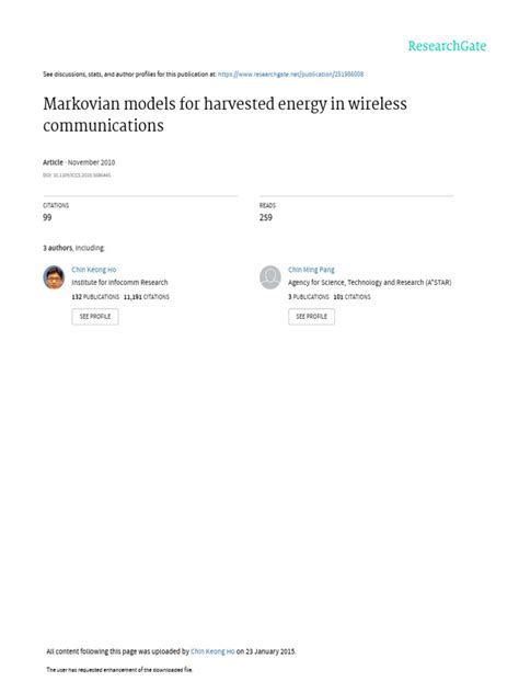 Markovian Models For Harvested Energy In Wireless Pdf