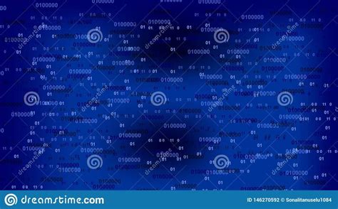 Technology Digital Binary Code Data Number 0 And 1 On Computer Screen Blue Dark Background