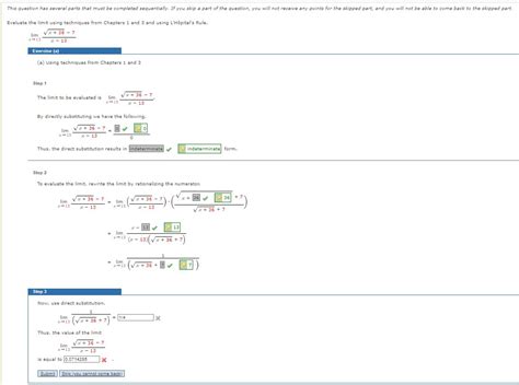 solved evaluate the limit using techniques from chapters 1