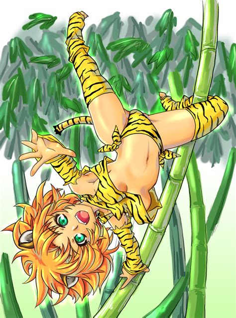 Ta Ki Original 1girl Animal Ears Animal Print Bamboo Breasts