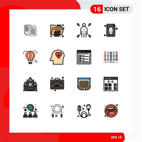 User Interface Pack Of 16 Basic Flat Color Filled Lines Of Air Balloon