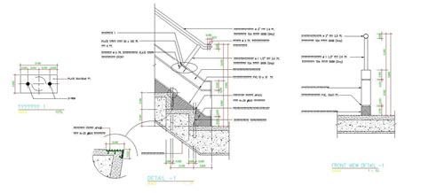 Autocad 2d Drawing Details Of The Staircase Cut Section Details With The Landing And Front View