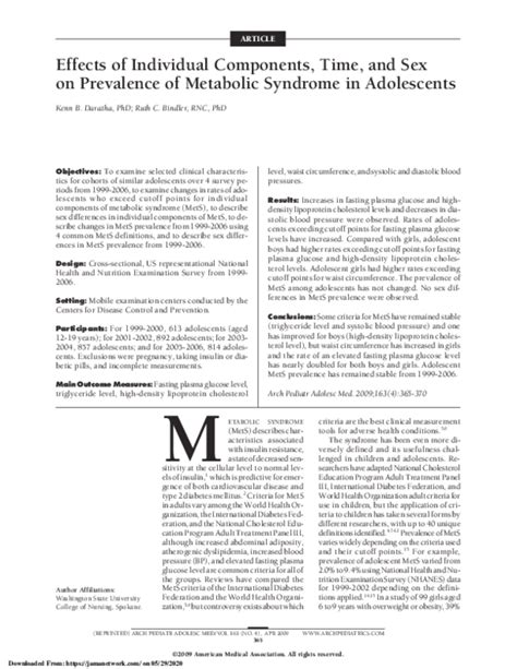 Pdf Effects Of Individual Components Time And Sex On Prevalence Of Metabolic Syndrome In