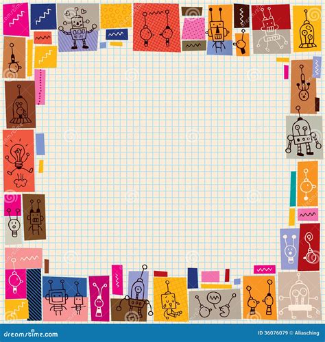 Cute Robots Collage Doodle Border Stock Vector Illustration Of Border