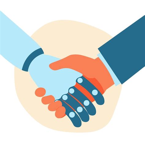 Premium Vector Handshake Robot With A Human Collaboration Between Humans And Robots Vector