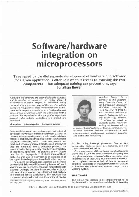 Pdf Softwarehardware Integration On Microprocessors
