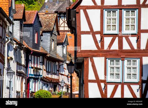 Half Timbered Houses In Historic Town Centre Of Büdingen Hesse