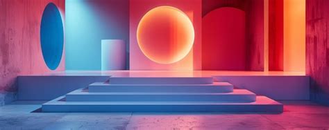 Futuristic Abstract Design With Neon Lights And Circular Platform In Vibrant Colors Premium Ai