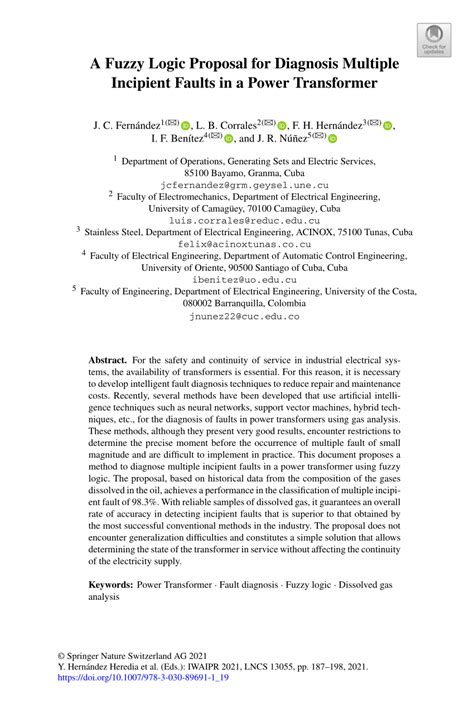 Pdf A Fuzzy Logic Proposal For Diagnosis Multiple Incipient Faults In A Power Transformer