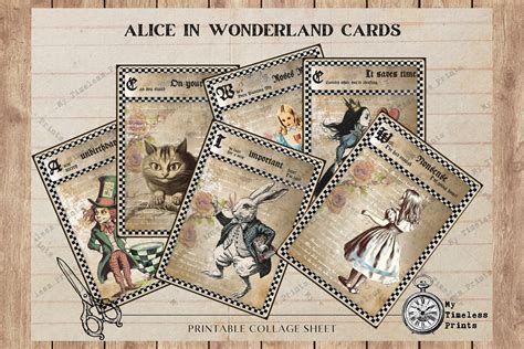 Printable Alice In Wonderland Cards Collage Sheet Digital Download
