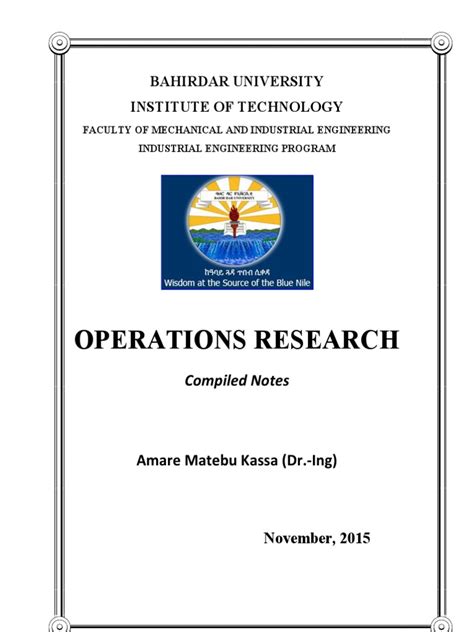Operation Research Compiled Notes Pdf Linear Programming Operations Research