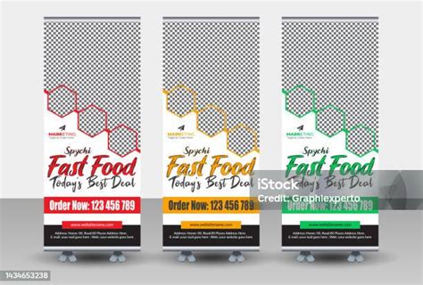 레스토랑을위한 현대 음식 롤업 배너 디자인 음식 및 레스토랑 롤업 배너 디자인 템플릿 음식 메뉴 X 롤업 배너 디자인 음식 롤업 배너 디자인 템플릿 0명에 대한 스톡 벡터