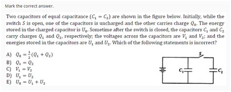 Solved Two Capacitors Of Equal Capacitance C1 C2 Are Shown