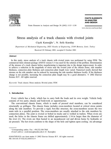 Stress Analysis Of A Truck Chassis With Riveted Joints Using Finite Element Modeling Pdf