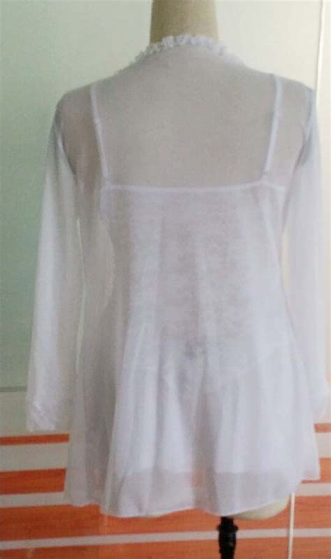 Plus Size Sexy White Lace Chemise And Robe N10820