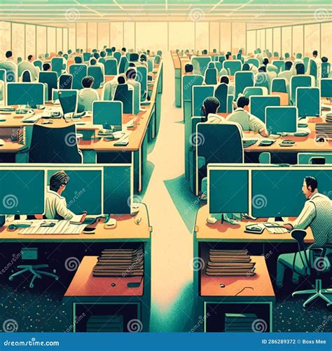Business People Working On Computers In A Modern Office 3d Rendering Generative Ai Stock