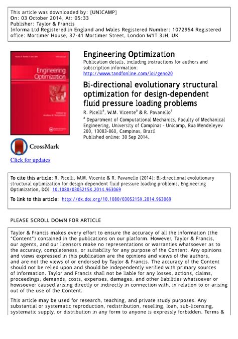Pdf Bi Directional Evolutionary Structural Optimization For Design Dependent Fluid Pressure