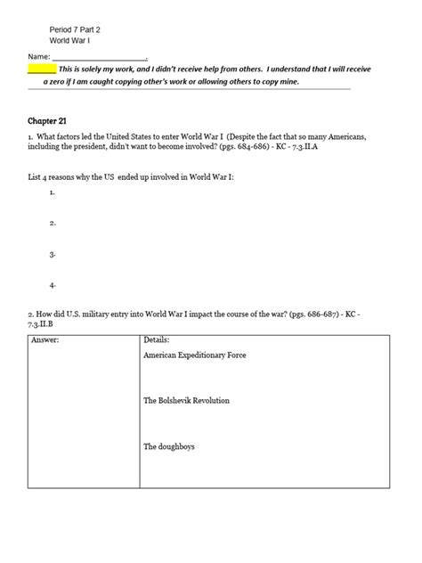 Period 7 Part 2 Wwi Pdf World War I The United States