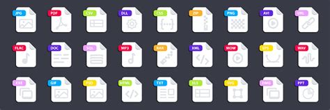 File Type Icon Set Popular Files Format And Document In Flat Style Design Format And Extension
