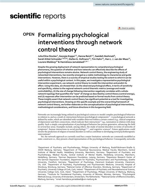 Pdf Formalizing Psychological Interventions Through Network Control