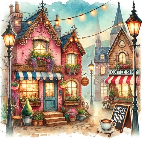 Village Coffee Shop Clip Art Bundle Digital Download Digital Files