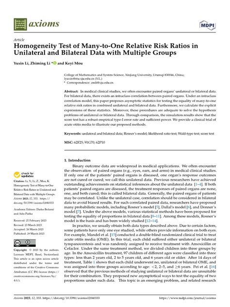 Homogeneity Test Of Many To One Relative Risk Ratios In Unilateral And