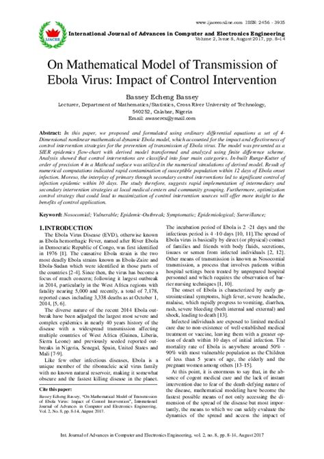 Pdf Ebola Virus Transmission Model And Control Impact